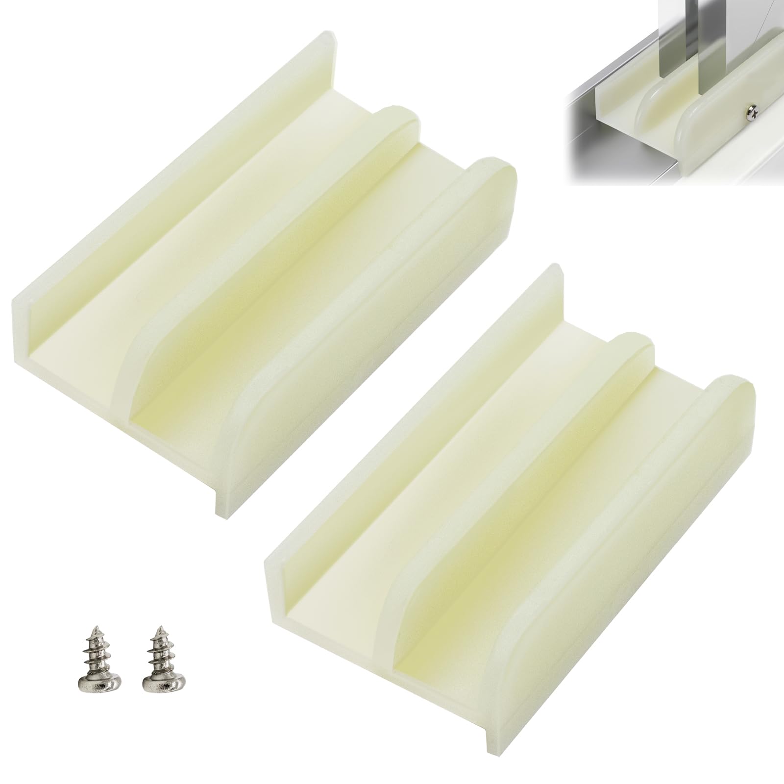 M6219 Sliding Shower Door Bottom Guide with Screws for Sliding Shower Glass Door (Top Hung) Tub Enclosure Systems Divider Track Guide Shower Door Replacement 1/2 in Channels Fits (2 Pack)