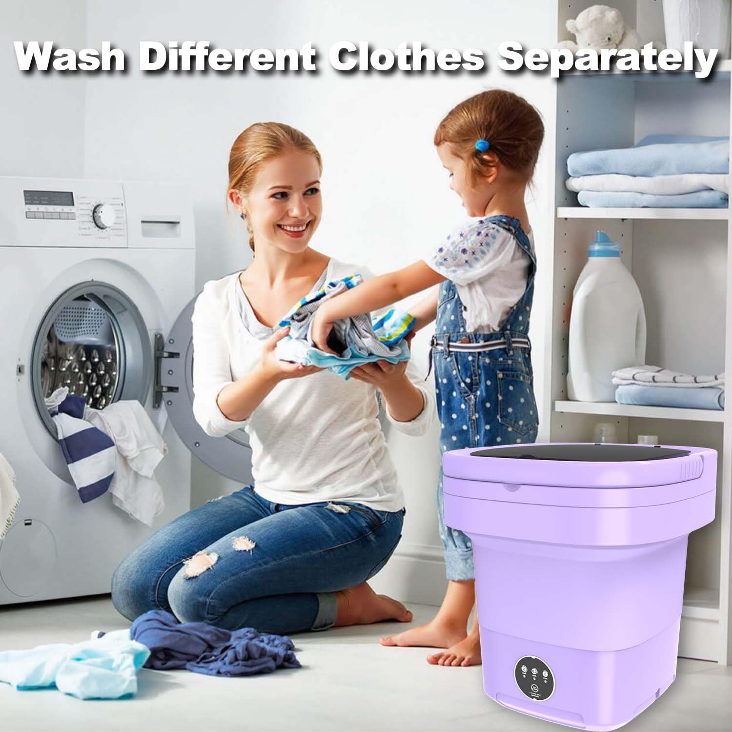 Portable Washing Machine,12L Mini Washer with Foldable Design, Small Folding Washing Machine with 3 Intelligent Cleaning Modes for Travel,Apartment,Baby Clothes,Socks(Purple)
