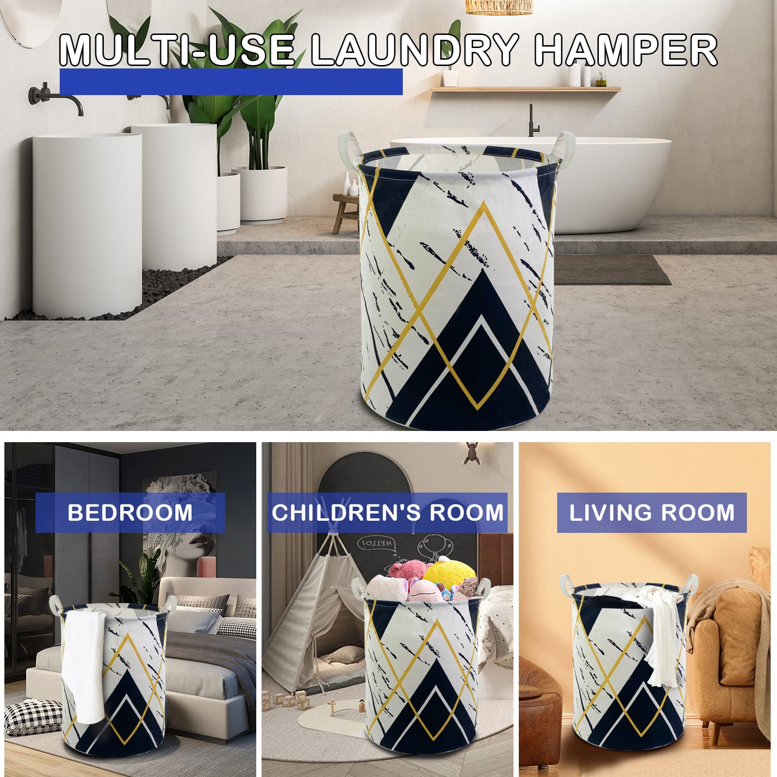 Homele Large Collapsible Laundry Basket, Waterproof Laundry Hamper, Canvas Fabric Storage Basket Toy Storage Bin Organizer Nursery Hamper for College Dorm Bedroom Bathroom (Geometric Triangles)