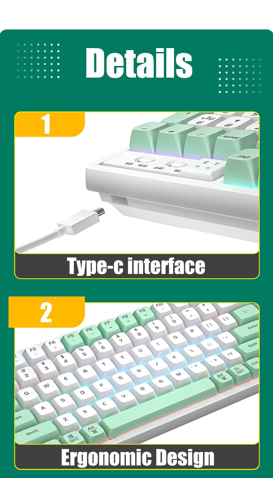 LGBN Matcha Green Mechanical Keyboard, Red Switches 102 Keys RGB Backlight Wired Hot Swap Gaming Keyboard