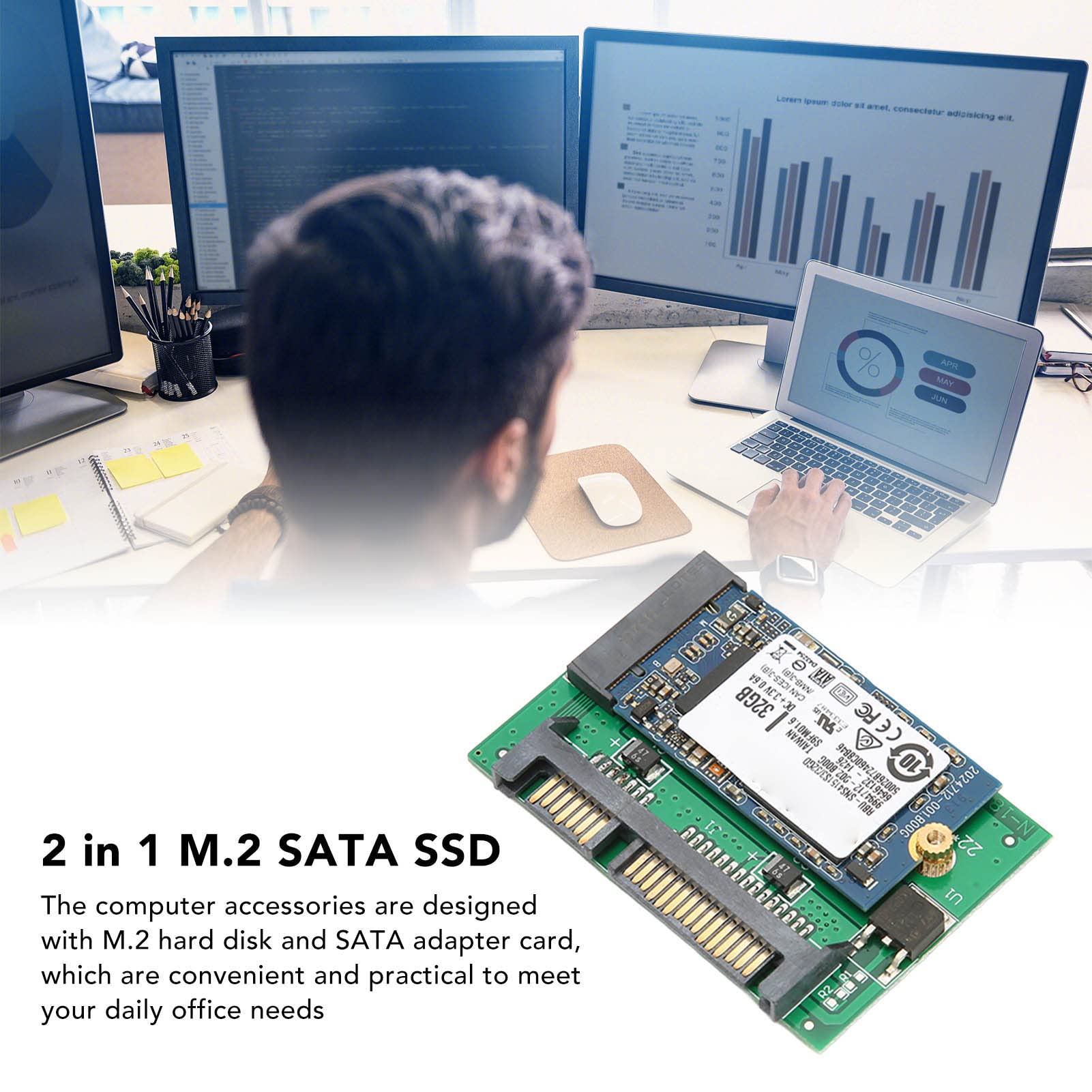 M.2 SSD, Compact Portable 2 in 1 Plug and Play high Capacity M.2 SSD Portable Adapter for Home Office 32GB