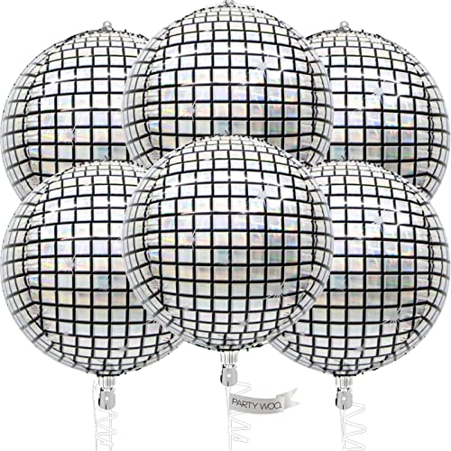 PartyWoo Silver Star Balloons 6 pcs and 6 pcs Disco Silver Foil Balloons