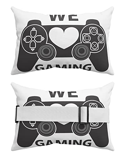 Outdoor Pillows Covers with Inserts WE GAMING Gray Gamepad Continuous Joystick Waterproof Recliner Pillow with Adjustable Strap Throw Pillows for Patio Furniture Pool Lounge Chair, 12x20 inch, 2PCS