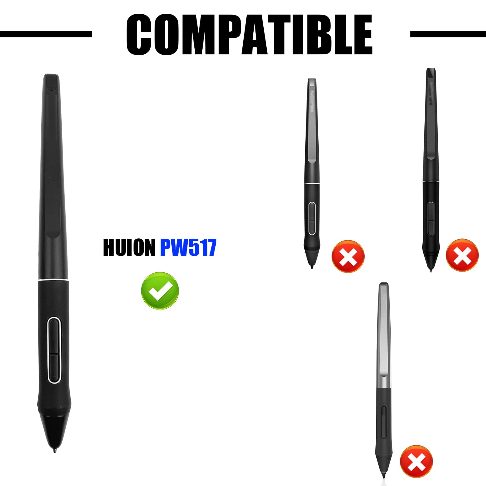 No Worn Out Titanium Alloy Fine Pencil Nibs Compatible with Huion PW517 Digital Stylus,PN05F Ballpoint Replacement Tips fits for Kamvas 13/22 Plus/24 Pro 4K, Kamvas 16 Pro Plus 4K Display Pen,2 Pcs