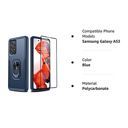 Oterkin for Samsung Galaxy A53 Case,A53 5G Case Military Grade Shockproof Protective Case with [360° Rotatable Ring Kickstand] [Tempered Glass Screen Protector] Heavy Duty Case for Samsung A53-Blue