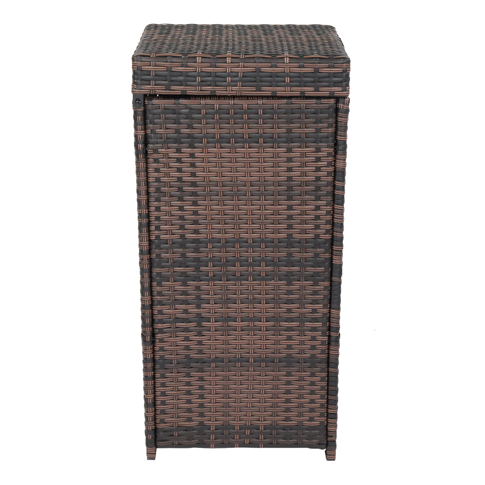 Outdoor Trash Can Rattan Garbage Can Trash Bin with Removable Lid Outdoor Waste Basket Wast Container for Backyard Patio Deck and Outdoor Kitchen Use,with Top Cover Iron Frame (Brown)