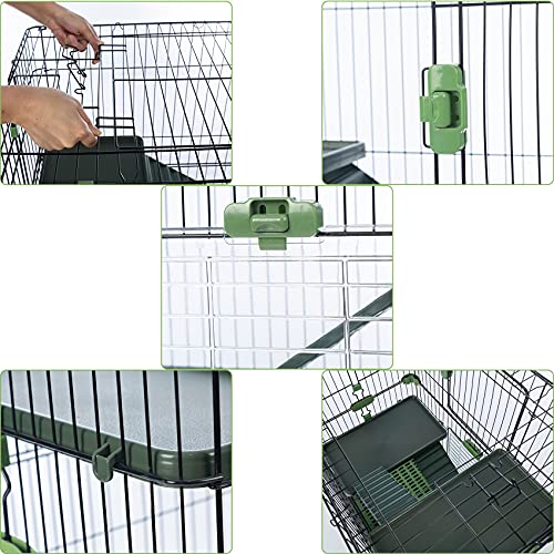 Origeture 4-Level 32" Metal Small Animal Cage Height Adjustable Rabbit Chinchilla Ferret Bunny Cage with Lockable Casters Grilles Slide-Out Tray for Guinea Pig Squirrel Hedgehog (Green)