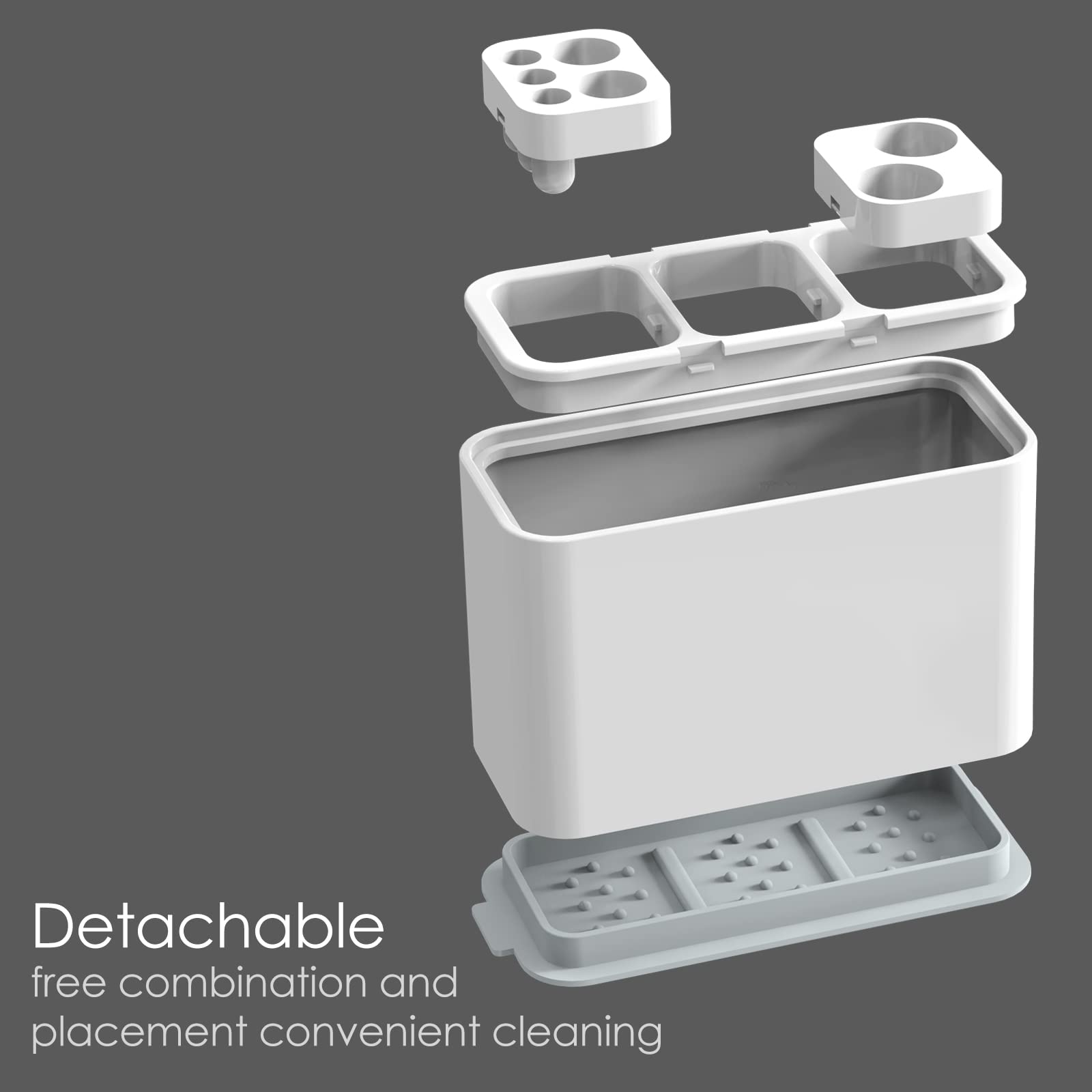 LUEXBOX Simple Travel Toothbrush Holder with Anti-Slip Bottom, Detachable Toothpaste Stand for Countertop, Multifunctional Caddy for Toothpaste, Comb, Razor