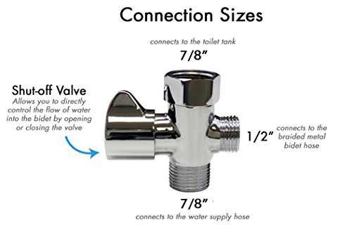 Luxe Bidet Metal T-adapter with Shut-off Valve, Winged 3-way Tee Connector, Chrome Finish, for Luxe Neo Bidets