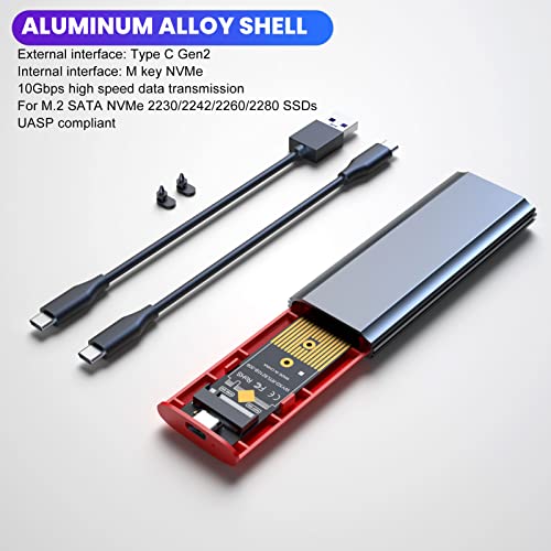M.2 Aluminum NVME SSD Enclosure Adapter,10Gbps High Speed Transmission PCIe NVMe m Key M.2 SSD Enclosure Adapter,M.2 NVME SSD Enclosure (Dark Grey)