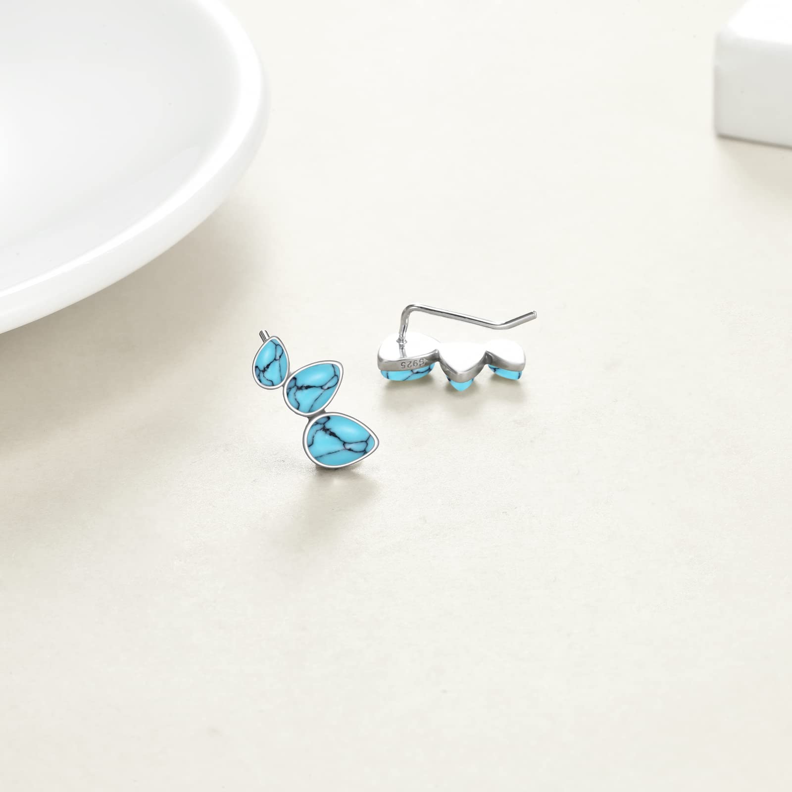 KQF Turquoise Earrings Sterling Silver Turquoise Jewelry Ear Crawler Climber Earrings for Women