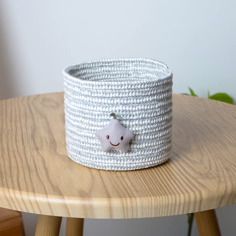 Lovelyduo 3 Pack Baby Boy Gifts Baskets Small Cute Woven Storage Basket for Shelves Mini Organizing Baskets Desk Bedside Table Organizer Bins Cotton Rope Makeup Holder