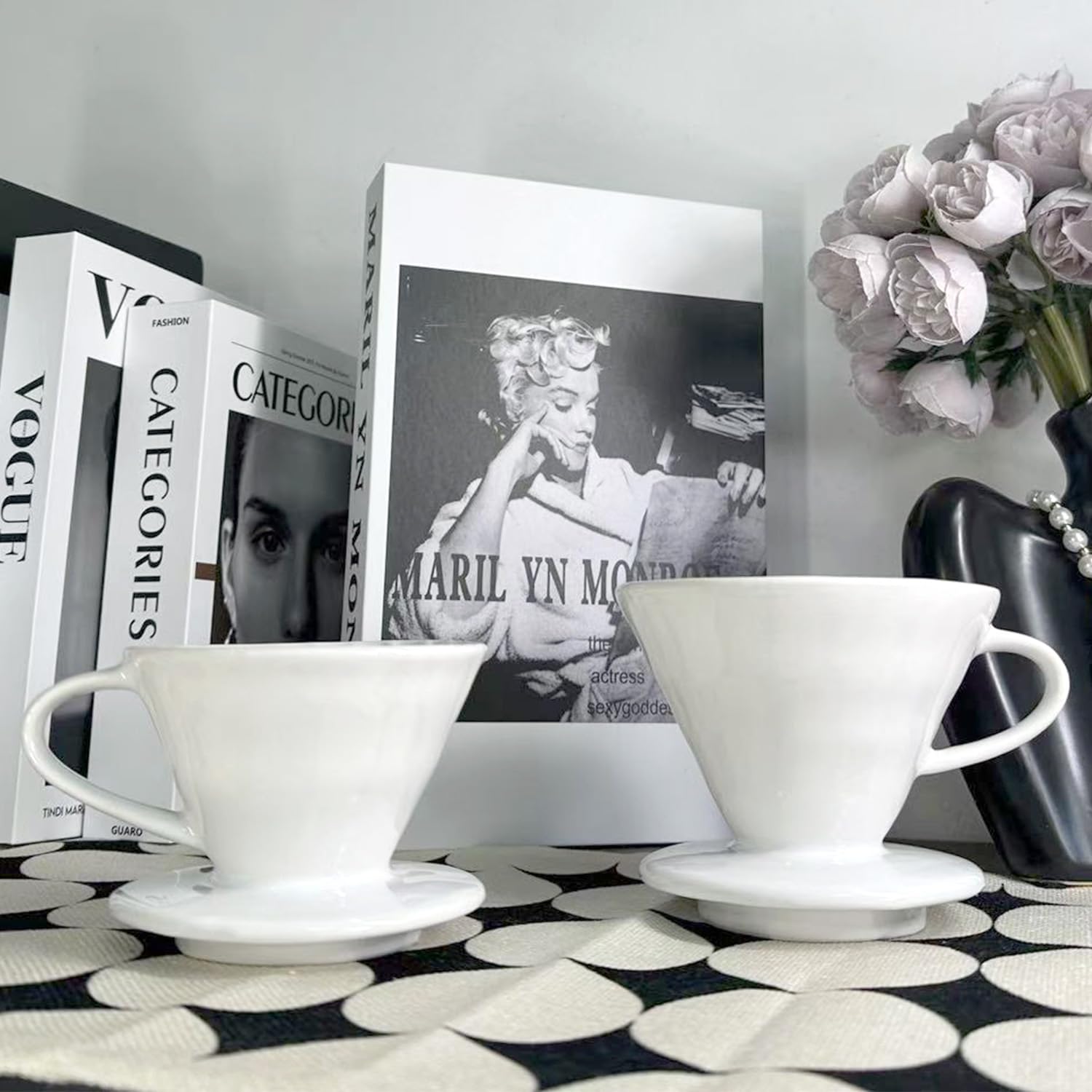 Pour Over Coffee Maker, Single Cup Coffee Dripper, Manual Porcelain Slow Brewing Accessories for Travel, Camping, Office, Home, Cafe, Coffee Gifts (White, Small,1-2Cups)