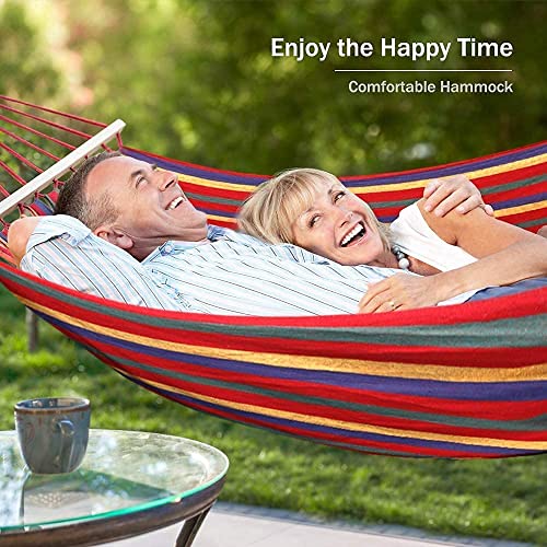 Outerman 275 x 155 cm Camping Hammock, Hammocks Thickened Durable Canvas Fabric with 550lb Load Capacity, Two Anti Roll Balance Beam and Sturdy Metal Knot Tree Straps for Travel, Beach, Backyard etc.