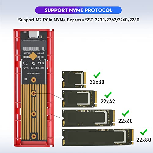 M.2 Aluminum NVME SSD Enclosure Adapter,10Gbps High Speed Transmission PCIe NVMe m Key M.2 SSD Enclosure Adapter,M.2 NVME SSD Enclosure (Dark Grey)