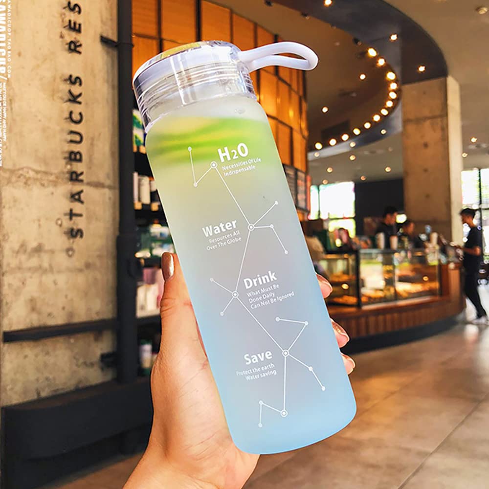JZSMY Juice Cute Water Bottle Glass Water Bottles 460ML Matte Portable Water Cup Creative Handy Cup Kawaii Bottles Milk Bottle Water Juice Smoothie Drinking Cup for Home Office School (Blue)
