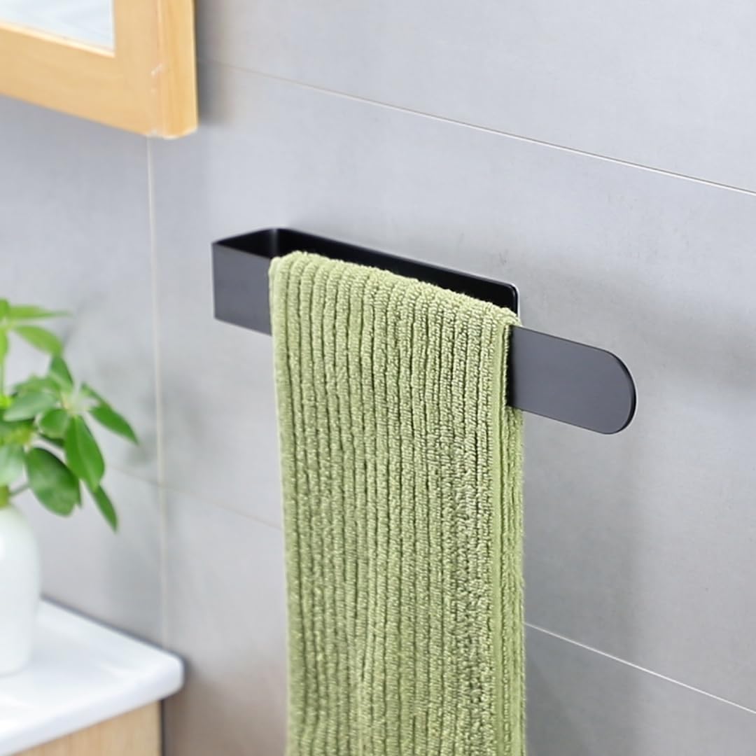 Taozun Adhesive Towel Holder - Hand Towel Rack for Bathroom, Stainless Steel Towel Rail Wall Mounted, 12-Inch Guest Towel Holder, Brushed Black
