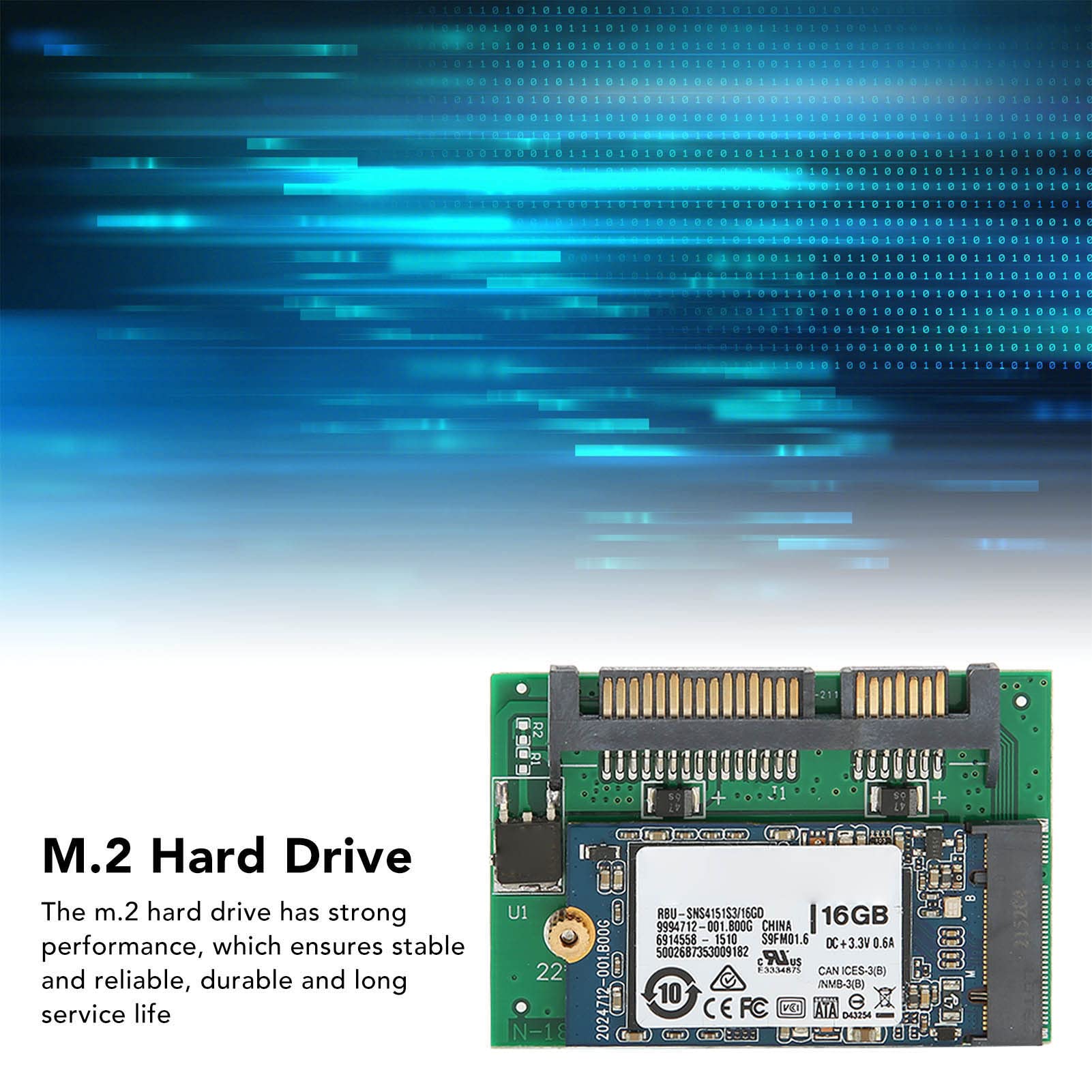 M.2 Hard Drive, PCB Plug and Play Large Capacity Stable Reliable 2 in 1 M.2 SSD Adapter for Home Office 16GB