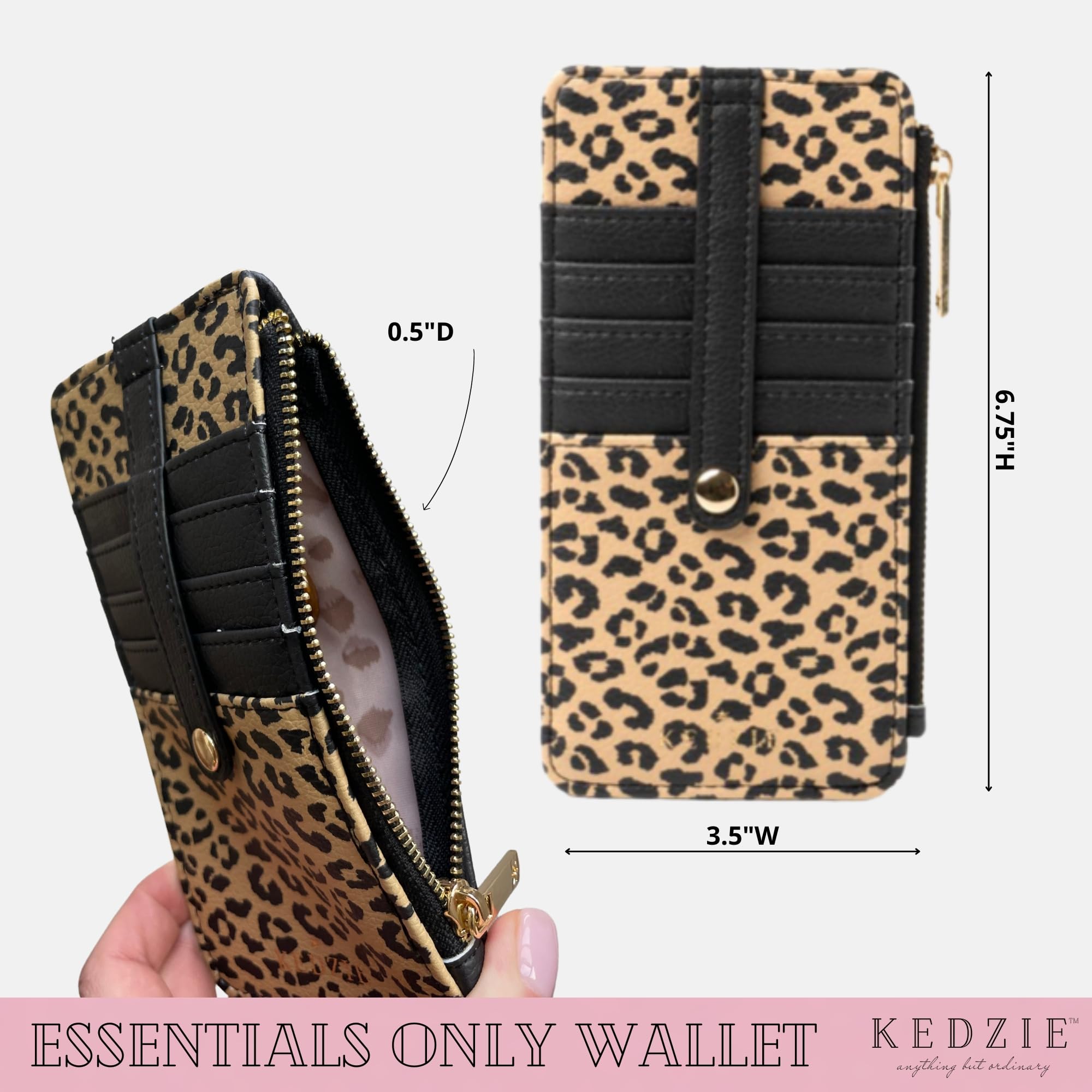 KEDZIE Essentials Only Women's Zippered Wallet in Vegan Leather Small Card Holder Wallet Exterior ID Window - Just Kitten