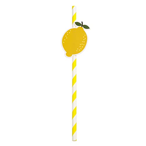 Lemon Biodegradable Paper Straws,Lemon Birthday Party Striped Decorative Straws - Set of 20.