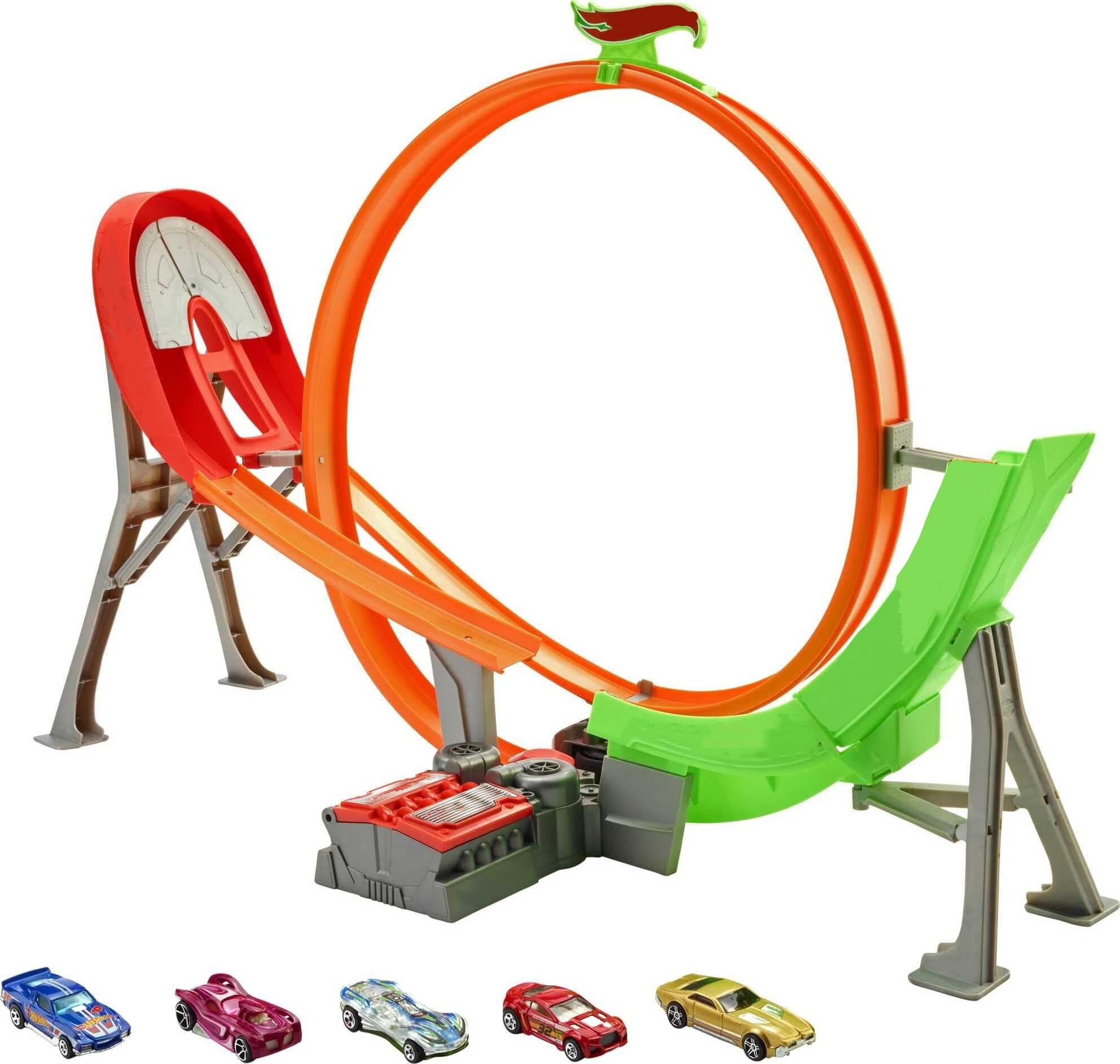 Motorized Raceway Track Set with 5 Mini Cars Included Gift for Kids Ages 5 +
