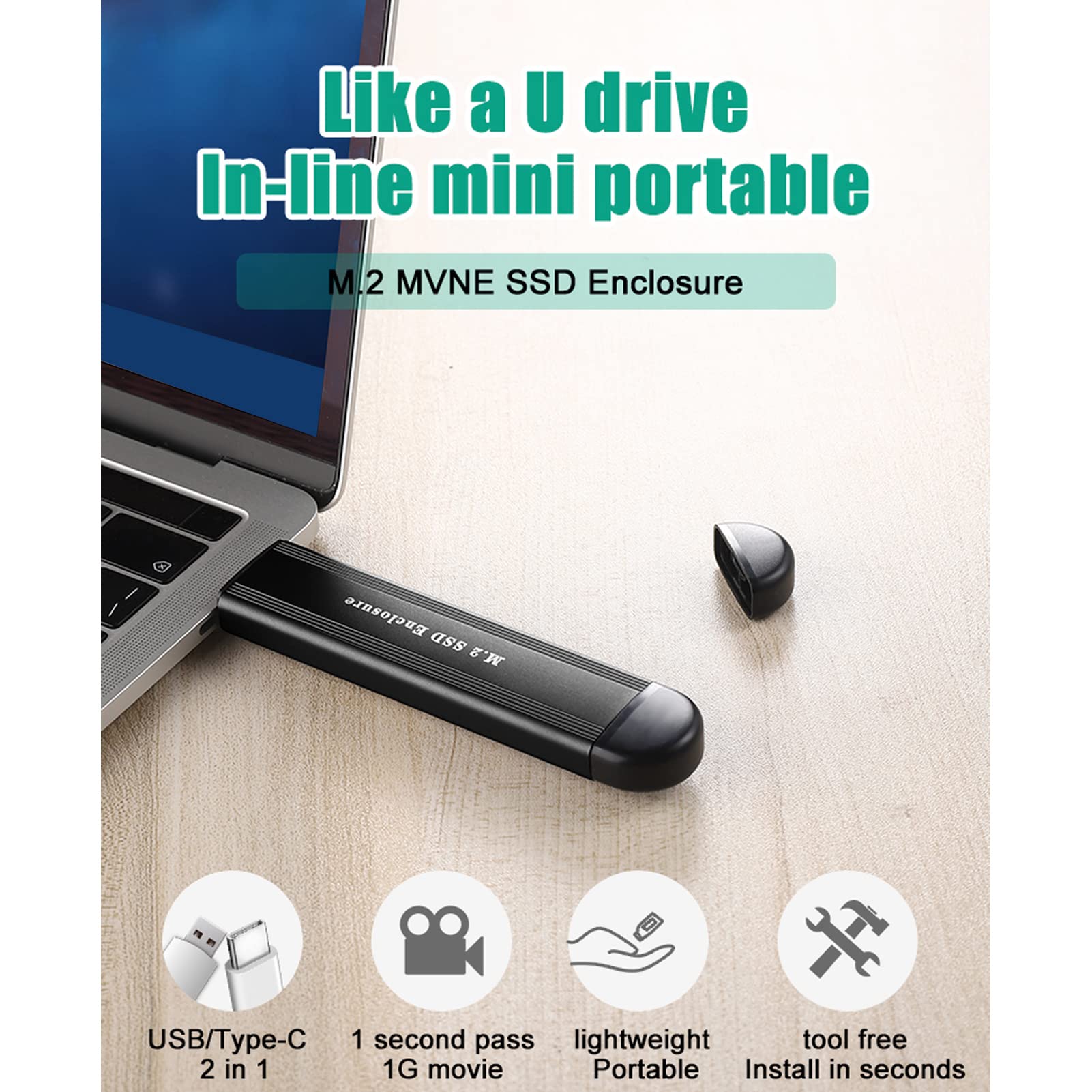 M.2 NVME NGFF SSD Enclosure, SSD Enclosure Adapter Dual Protocol Tool Free for Tablet for Desktop Black
