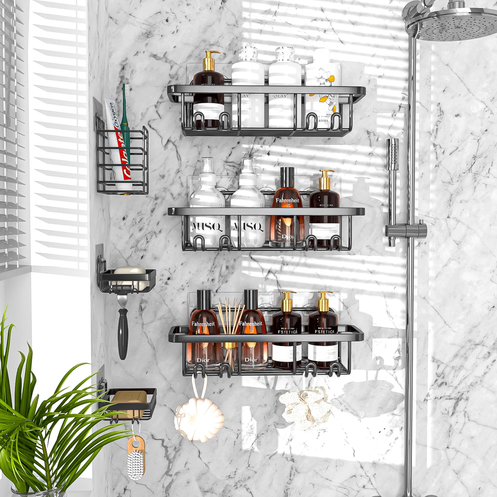 oyenbboi 5 Pack Shower Caddy Adhesive Replacement, Adhesive Shower Hooks, Strong Adhesive Wall Hooks, Waterproof Adhesive Hooks for Shower Rack, No Drilling