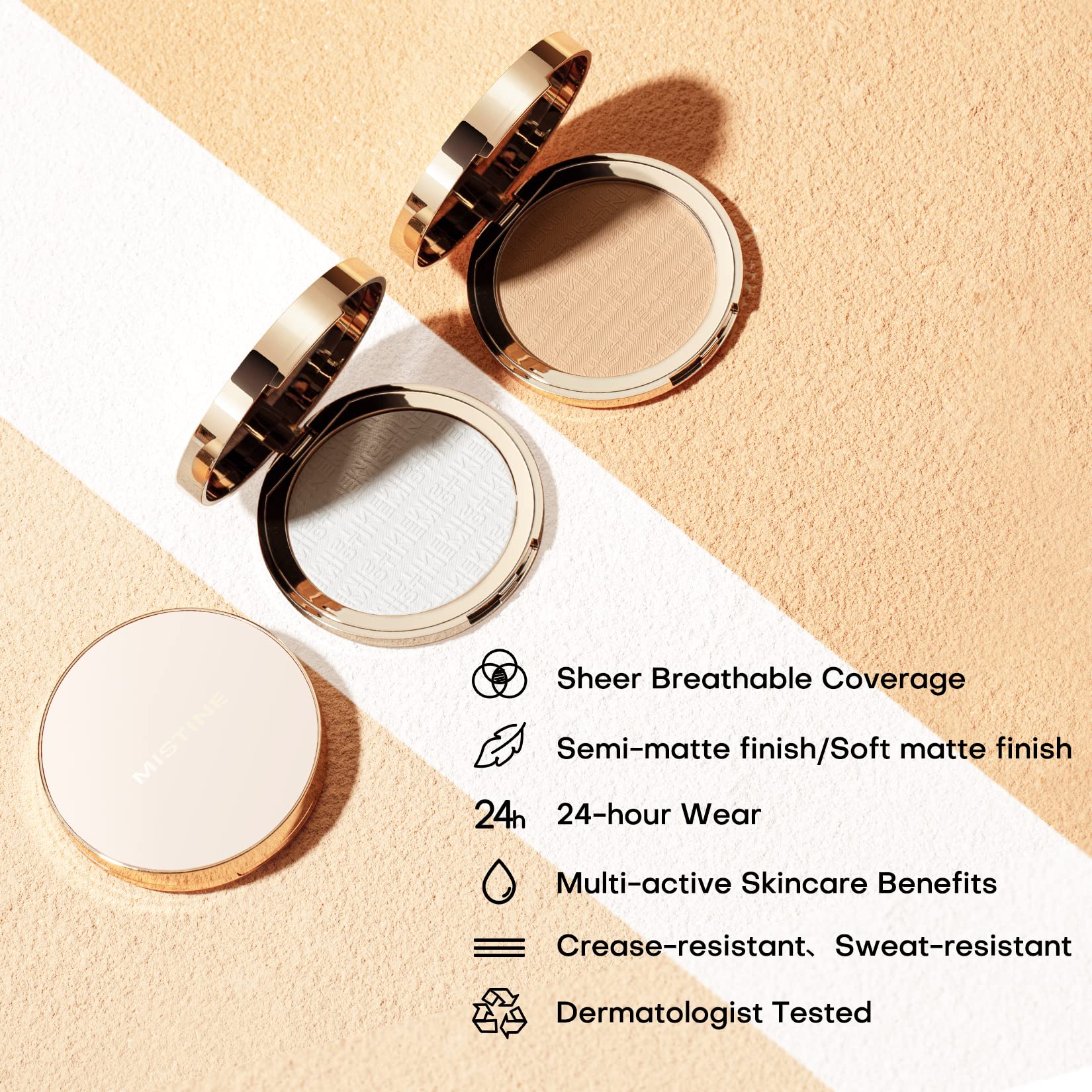 MISTINE Pressed Powder Compact 24H Oil Control Face Powder Compact Waterproof Talc Free Finishing Powder Makeup,Matte Finish -Natural Ivory