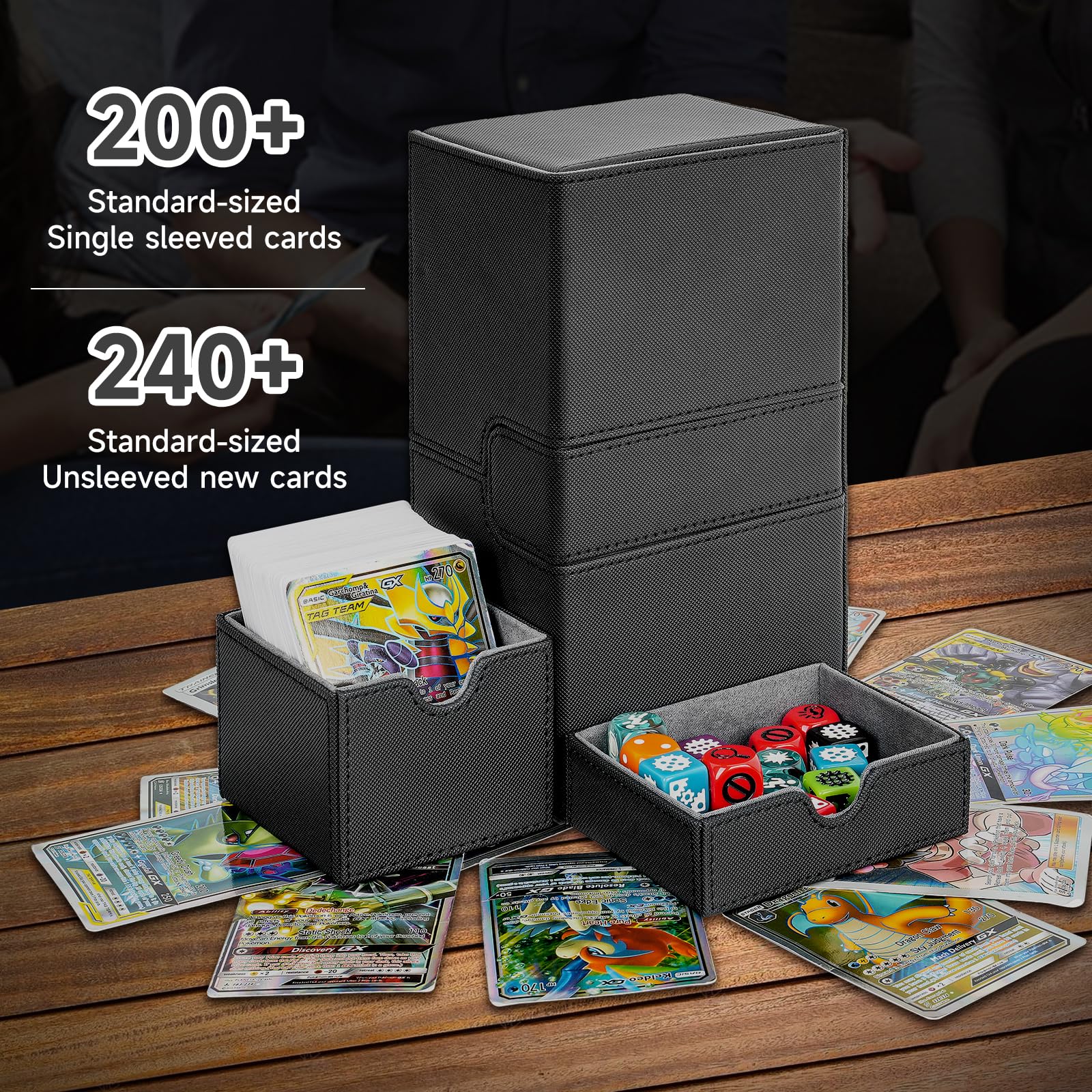 LEFOR·Z X-Large Card Deck Box Fits for MTG Commander Deck Holds 200+ Trading Cards,Premium Card Deck Storage Case with 3 Tray Compatible with TCG/CCG/Yugioh(Black)