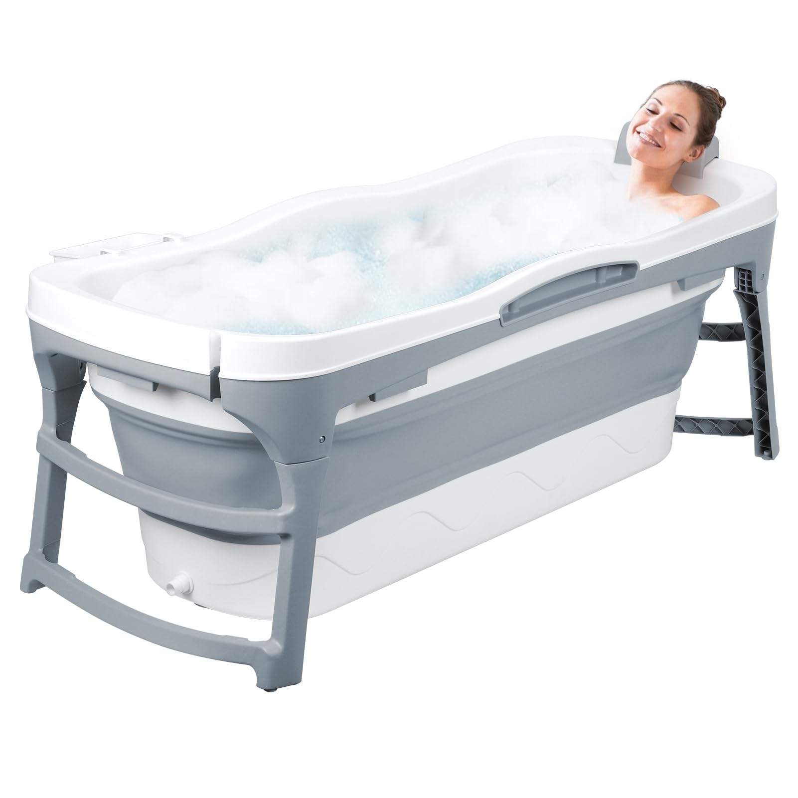 Portable Bathtub for Adult - Large 56'in Foldable Collapsible tub - Ergonomically Designed for the Ultimate Relaxing Soaking Bath. Ideal for Small Spaces - Quick,Folding Bathtub