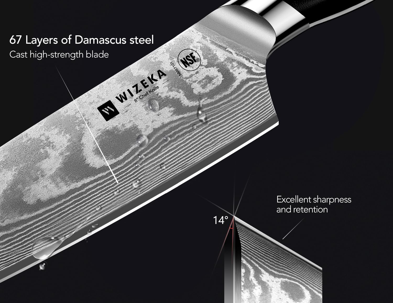 WIZEKA Damascus Knife Set 3 PCS,Super Sharp Kitchen Knife Set Made of Japanese Steel VG10,Full Tang Professional Chef Knife Set With G10 Ergonomic Handle