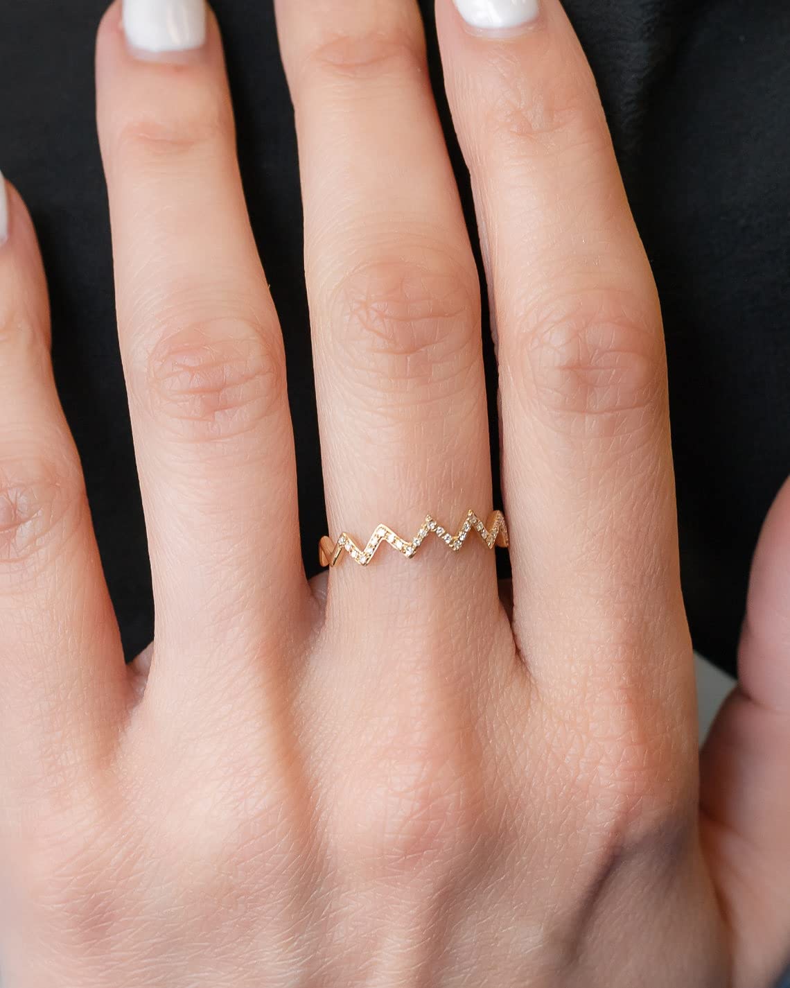 Highs and Lows Inspirational Ring, Mother's Day Gift, Beautiful Women's Ring Real Natural CZ Ring Sterling Silver Zig Zag Yellow,White 10 US