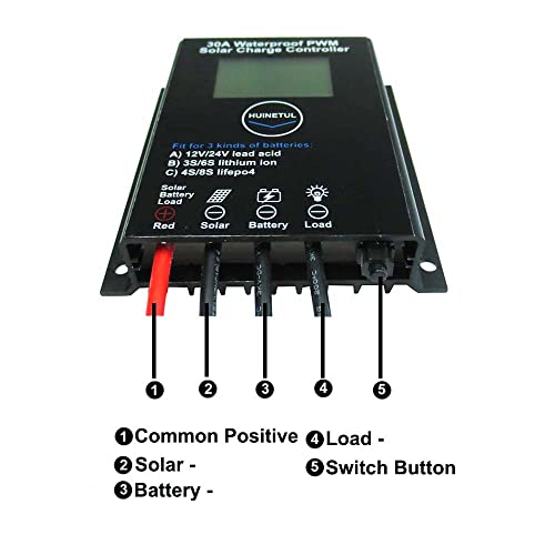 HUINETUL 30A PWM Solar Charge Controller IP68 Waterproof Fit for Lithium ion Lifepo4 Lead-Acid Battery