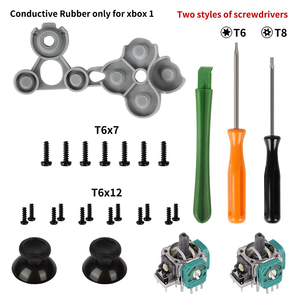 HIGOPLAY 3D Analog Joystick Thumb Stick Sensor Gamepad Thumbstick Replacement Part for Xbox One Controller with D Pads Rubber Conductive R L Button and T6 T8 Torx Screwdriver Repair Kit