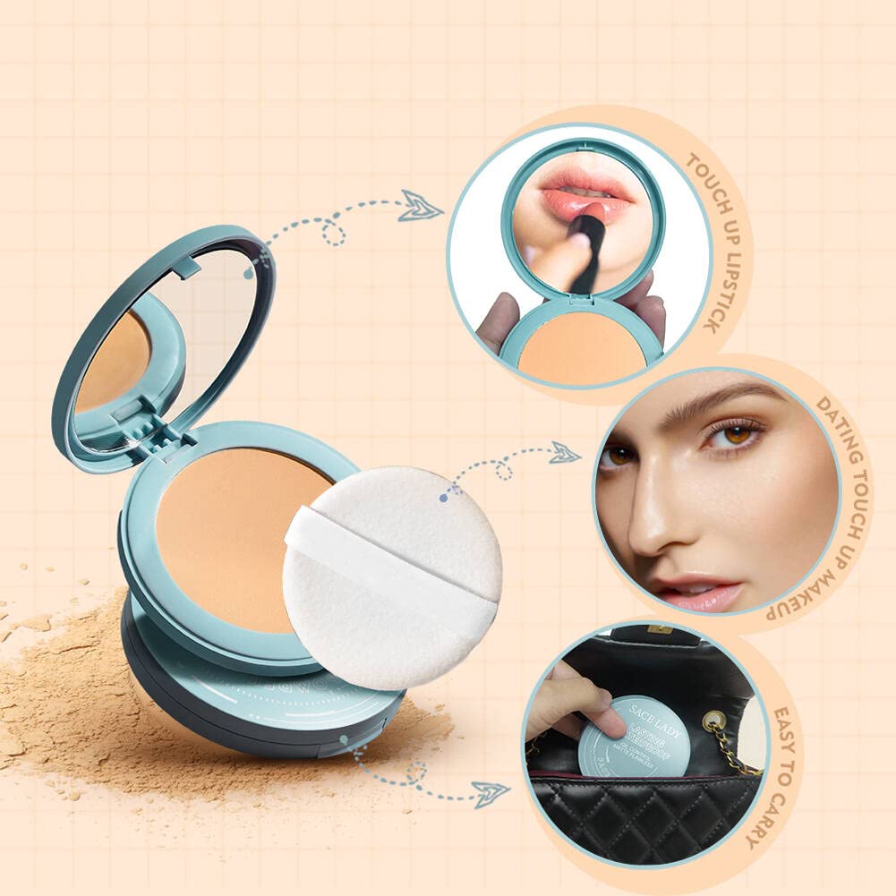 RISTALGIC Face Powder Oil Control Pressed Powder Long Lasting Waterproof Face Powder Silk Soft Mist SPF Cosmetics Smooth Texture Pan, 02-NATURAL BEIGE