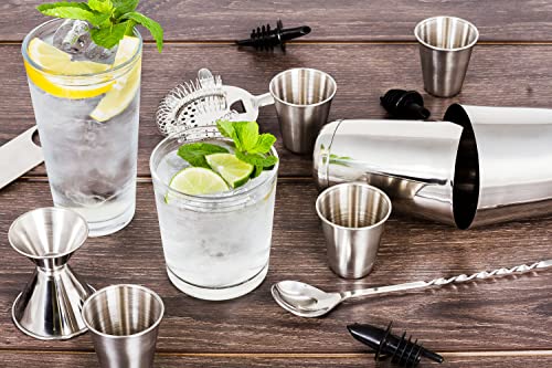 LexiHome 16 Pc Cocktail Making Set, Bartender Kit, Cocktail Shaker Gift Set, Bar Accessories, Drink Tool Kit with Drink Shaker, Hawthorne Strainer, Bar Spoon, Bottle Opener, Tin Shot Glasses, & More