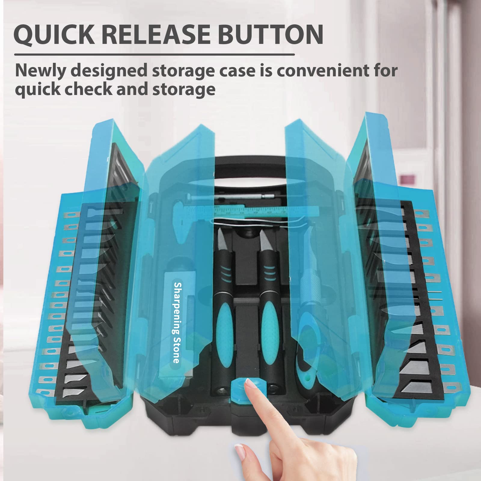 MANUFORE 34pcs Large Exacto Knife set Deluxe Craft Precision Knife Set Include 3pcs Craft Knives with Anti-Slip Rubber Grip, 25pcs Different Blades, 2pcs Needles, Sharpening Stone, Screwdriver