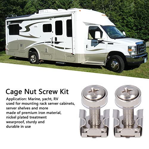 M5x20 Cage Screw, M5 Cage Nut Kit Plated Square Hole Multi Uses Rack Mount 50 Sets for Yacht for Marine for RV
