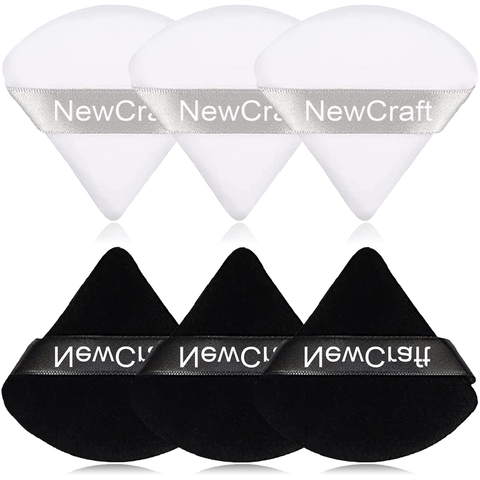 NewCraft 6 Pieces Powder Puffs Set for Face Makeup, Triangle Puff Soft Velour Loose Powder Mineral with Delicate Ribbon, Cosmetic Setting Puff Cute Beauty Make Up Tool