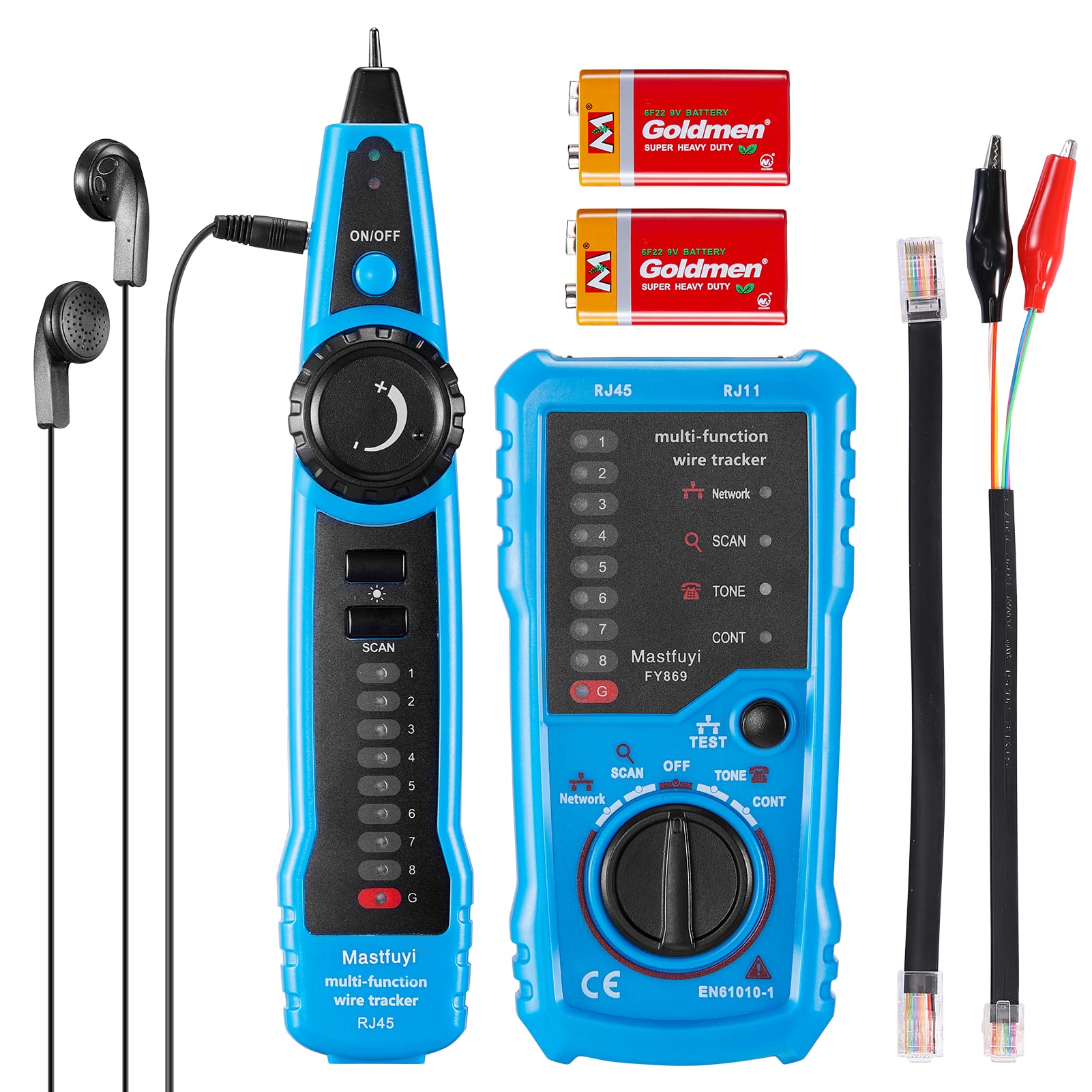 Mastfuyi Network Cable Tester, Cable Tracer with Probe Tone, RJ11 RJ45 Line Finder, Wire Tracker Multifunction, Ethernet LAN Network Cat5 Cat6 Cable Maintenance Collation, Telephone Line Test