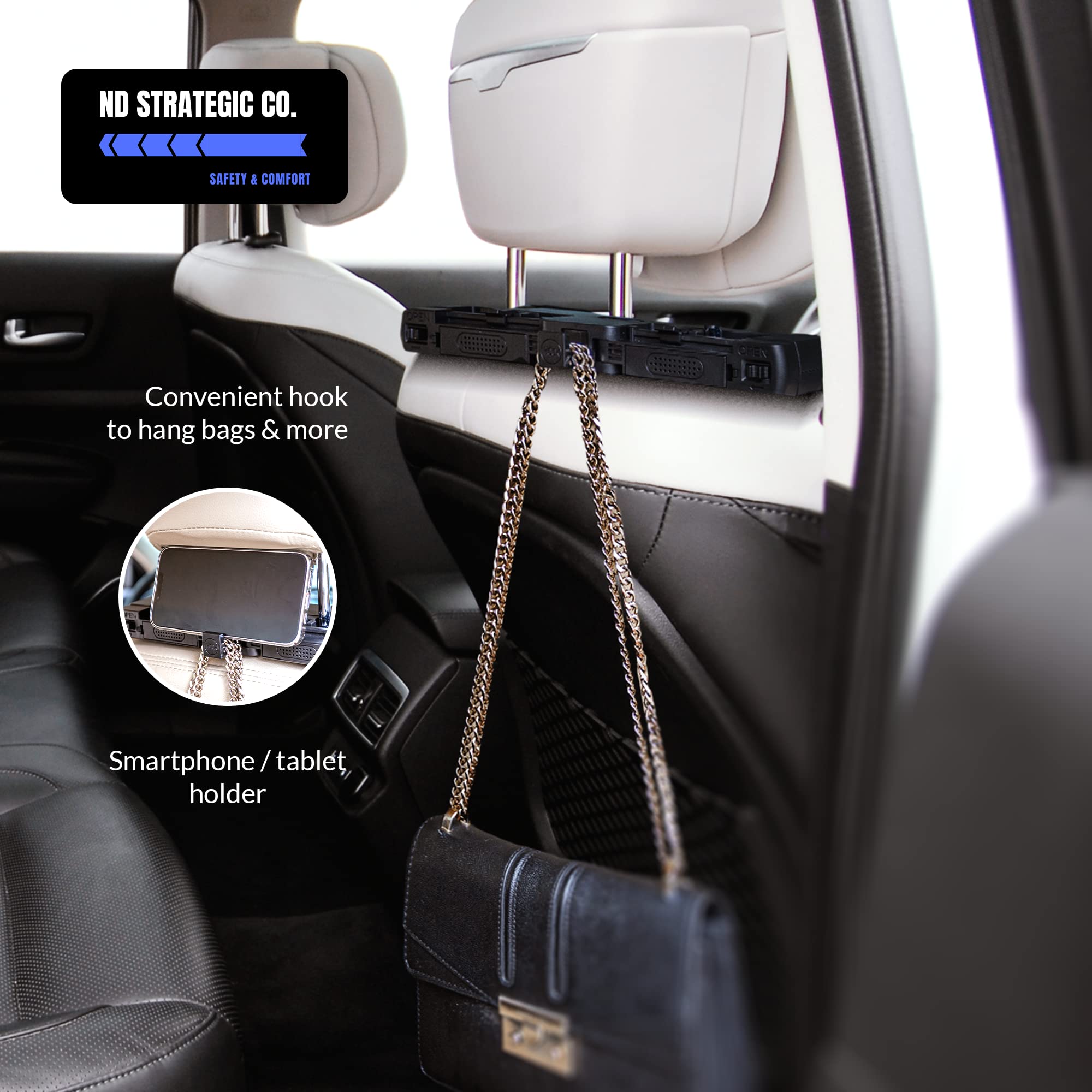ND Strategic & Co. Car Headrest Pillow - 360° Adjustable Car Seat Headrest with Washable Covers - Car Neck Support - incl. Seat Belt Protection