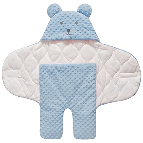 LILBESTIE Bear Swaddle Blanket, 1.5 TOG Ultra-Soft Hooded Infant Blankets Baby Sleeping Wrap Swaddle for 0-6 Months Infant Shower Gift, Blue