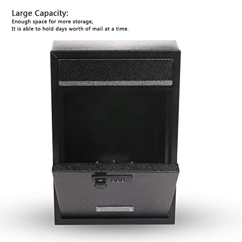 KYODOLED Locking Wall Mount Mailbox,Mail Boxes Outdoor with Combination Lock,Security Key Drop Box,12.4Hx 8.54Lx 3.35W Inches,Black Large