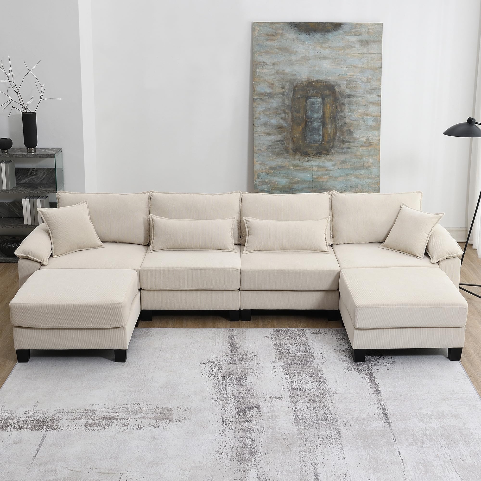 P PURLOVE Modular U Shape Sectional Sofa Couch,Convertible Sleeper Sectional Sofa Bed, L Shape Living Room Sofa Set with Movable Ottoman for Living Room, Office,Gray