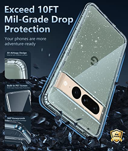 PUJUE for Google Pixel 7-Pro Clear Case: Pixel 7 Pro Dual Shockproof Protective Cell Case | Anti-Yellowing Silicone TPU | Full Protection Slim Bling | Clear Bumper Rubber Cell Phone Cover