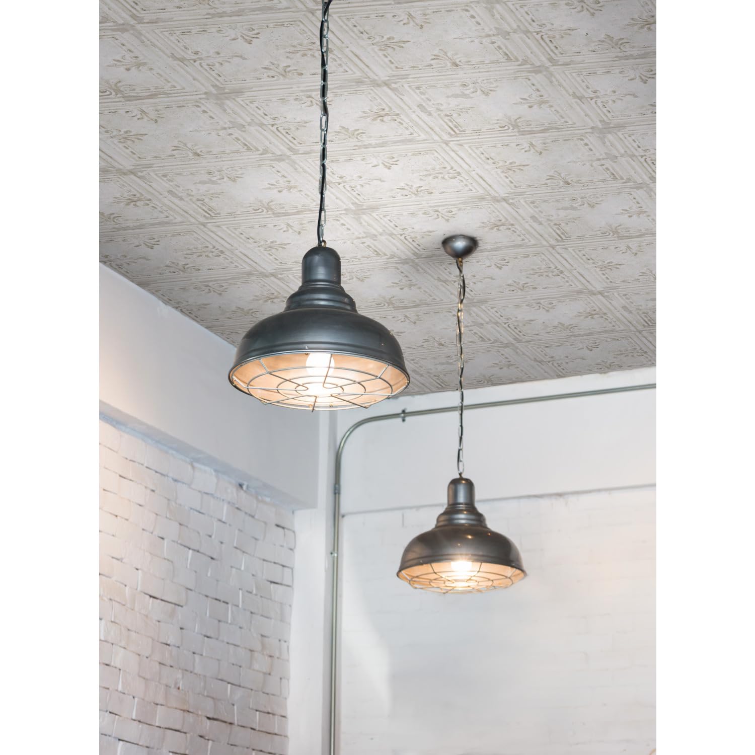 RoomMates RMK11209WP White Tin Tile Metallic Accent Peel and Stick Wallpaper, Roll