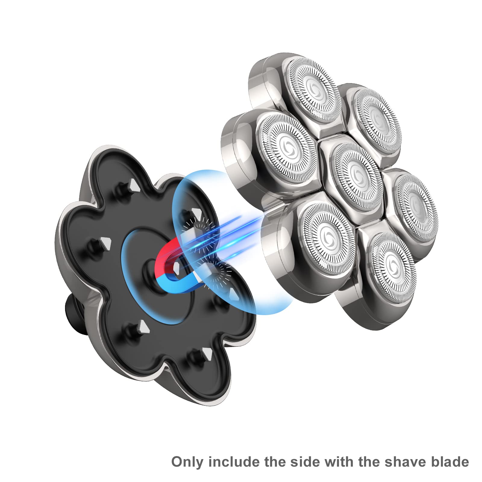 Magnetic Head Shaver Replacement Blade, 7D Blades Head Shaver for Bald Men Replacement for Model MS-686 - Only Shave Blade Side, Sliver