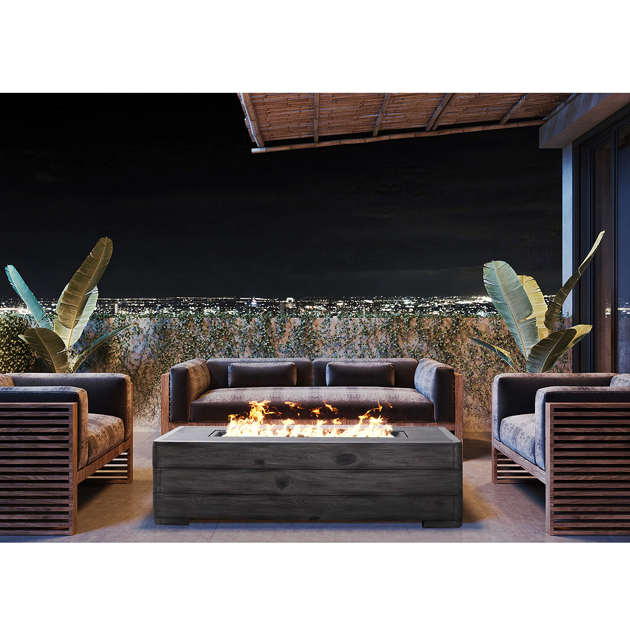 MUPATER 48ββ Patio Propane Gas Fire Pit Table Rectangular with Blue Fire Glass and Cover for Outside, 50000 BTU Auto-Ignition Fire Table Tank Outside Without Tank Cover, 48''L x 20''W x 18.5''H, Grey