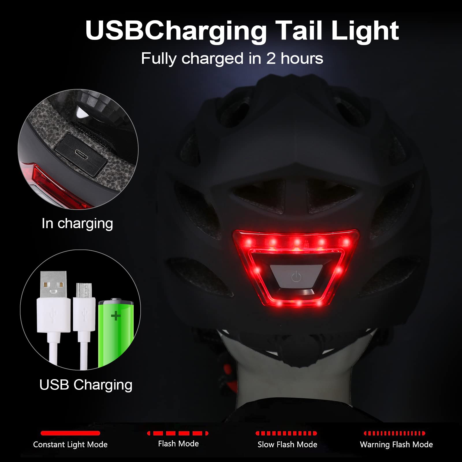 HIJIRH Pro Grade Bicycle Helmet,Mountain Bike Helmet,with Front USB Floodlight and Warning LED Light on Back,for Urban Commuter, Adjustable, Large & Medium Size, Fit for Adult Men/Women