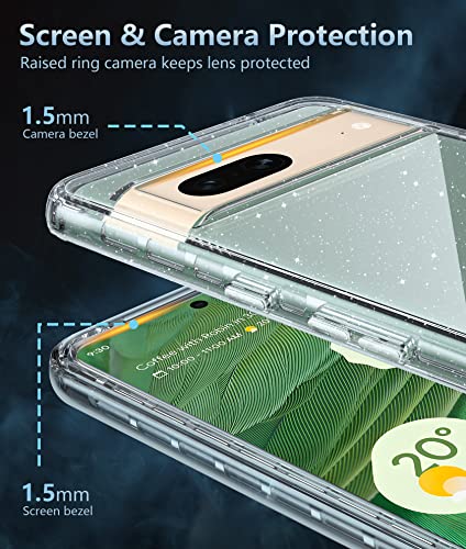 PUJUE for Google Pixel-7 Phone Case: Sparkly Clear Pixel 7 Silicone Protective Shockproof Cell Cover - Clear Cell Cases with Screen Protector - Full Protection Rubber Phone Cases